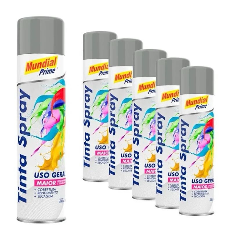 Tinta Spray Cinza Kit 6 peças Mundial Prime - Spray Cinza